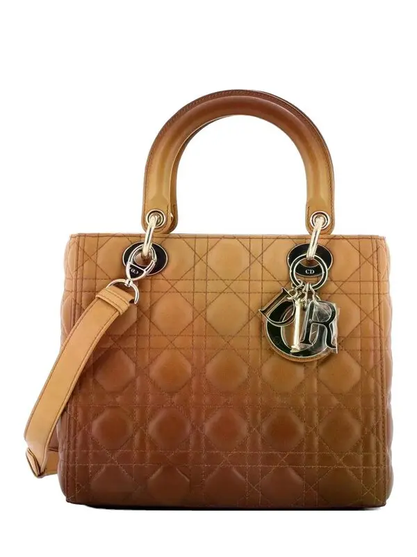 Dior Lady Cannage Quilt Gradient Lambskin Medium Satchel - Brown