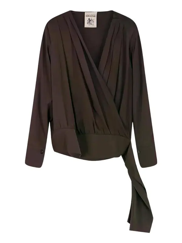 SEMICOUTURE Button Wrap Silk Shirt - Brown