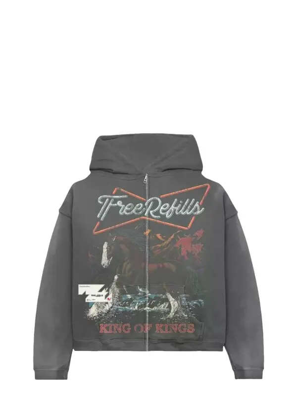 FREE REFILLS Graphic Zip-up Hooded Sweatshirt - Grey