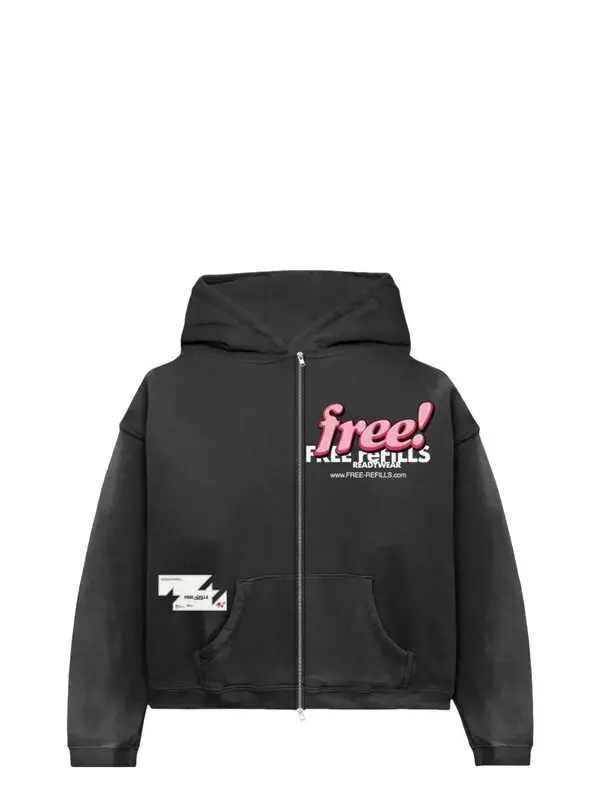 FREE REFILLS Tabloid Graphic Zip-up Hoodie - Black