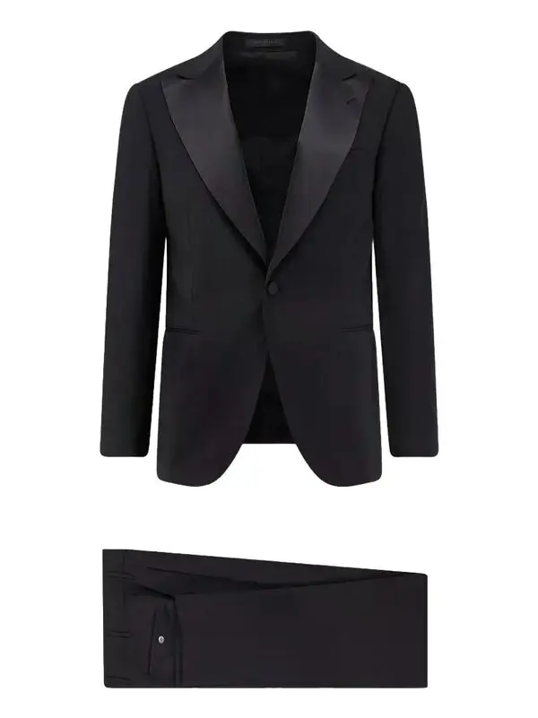 Corneliani Satin Lapel Single-breasted Suit - Black