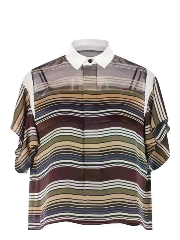 Sacai Striped Ruffled Shirt - Brown