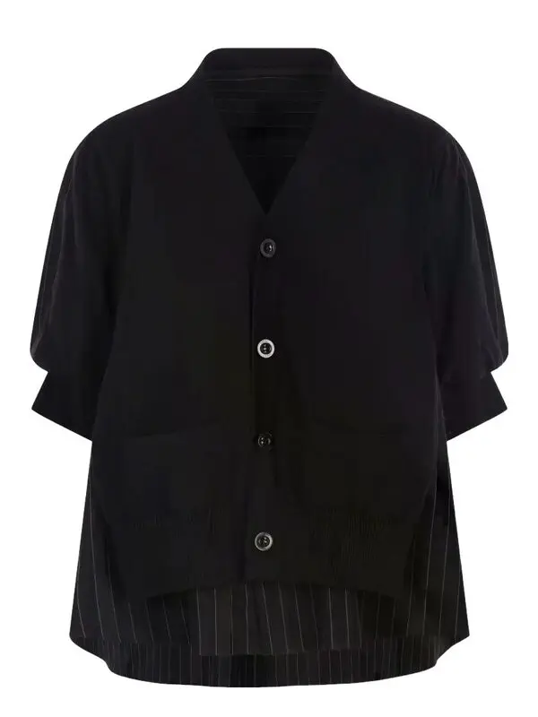 Sacai Pinstripe Button Cardigan - Black