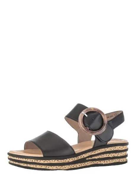 Gabor Ankle Strap Wedge Sandal - Black