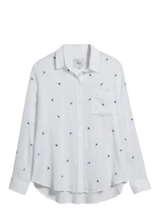 Rails Charli Embroidered Floral Linen Blend Shirt - Bluebell Carnations