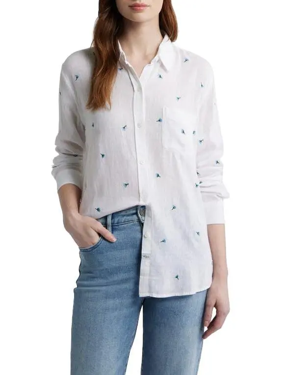 Rails Charli Embroidered Floral Linen Blend Shirt - Bluebell Carnations