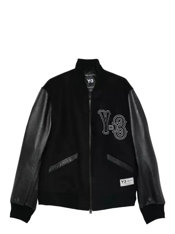 Y3 Embroidered Leather-sleeve Jacket - Black