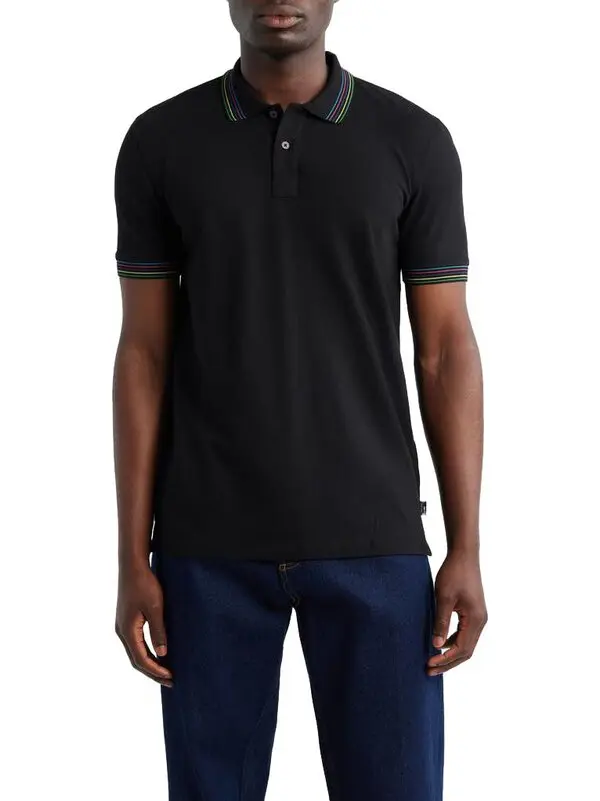 Paul Smith Tipped Stretch Cotton Polo - Black