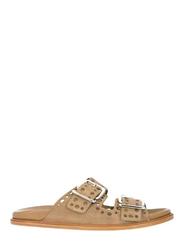 TOD'S Punched Hole Double Buckle Platform Sandals - Brown