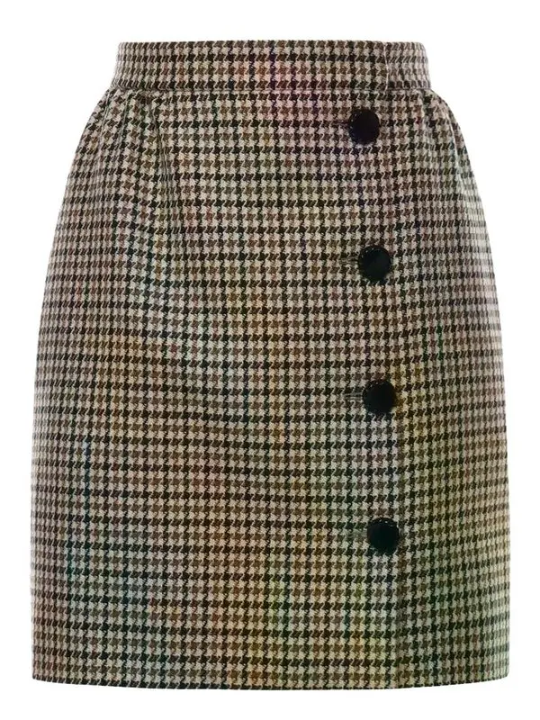 Valentino Garavani Houndstooth Wool Mini Skirt With Button Details - Neutrals