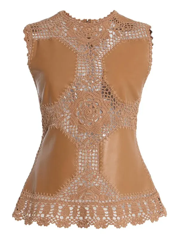 Ulla Johnson Livia Crochet Leather Top - Brown