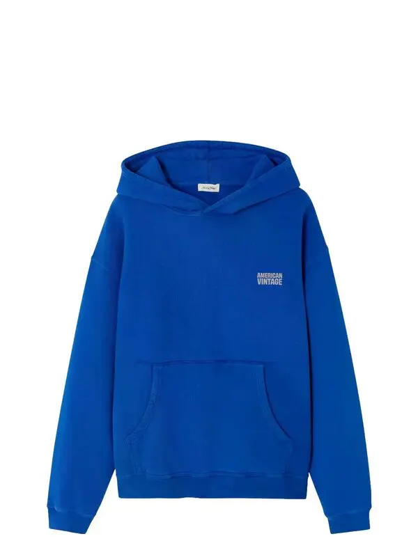 American Vintage Plizzy Hooded Cotton Sweatshirt - Blue