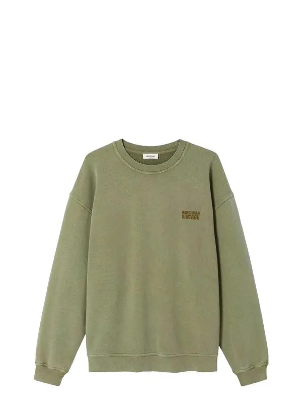 American Vintage Plizzy Crewneck Cotton Sweatshirt - Green