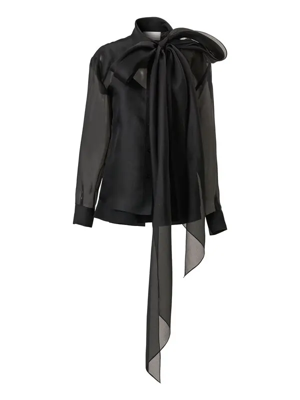 Carolina Herrera Bow-detailed Silk Organza Shirt - Black