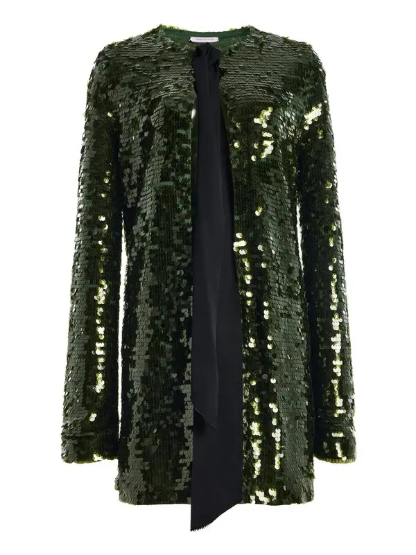 Carolina Herrera Signature Merino Sequin Cardigan - Green