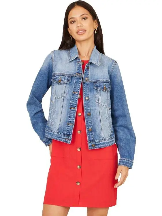 YUMI Stretch Washed Denim Jacket - Blue