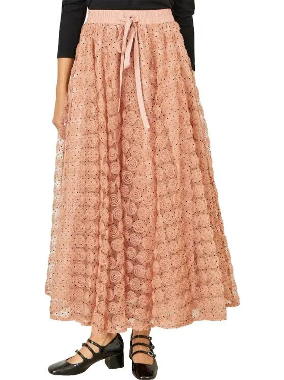 YUMI Spot And Rose Tulle Maxi Skirt - Blush