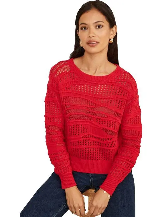 YUMI Wave Pointelle Knitted Jumper - Red