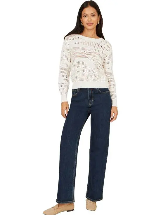 YUMI Wave Pointelle Knitted Jumper - White