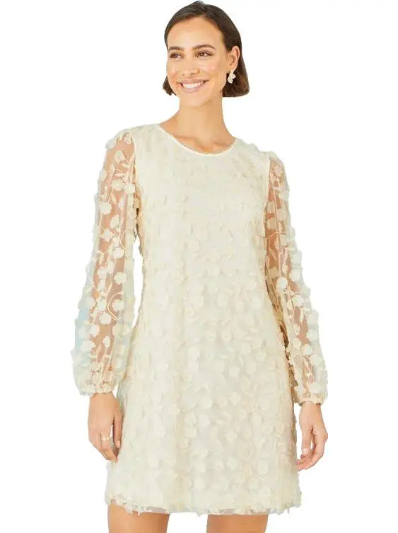 YUMI Floral Applique Tunic Dress - Ivory