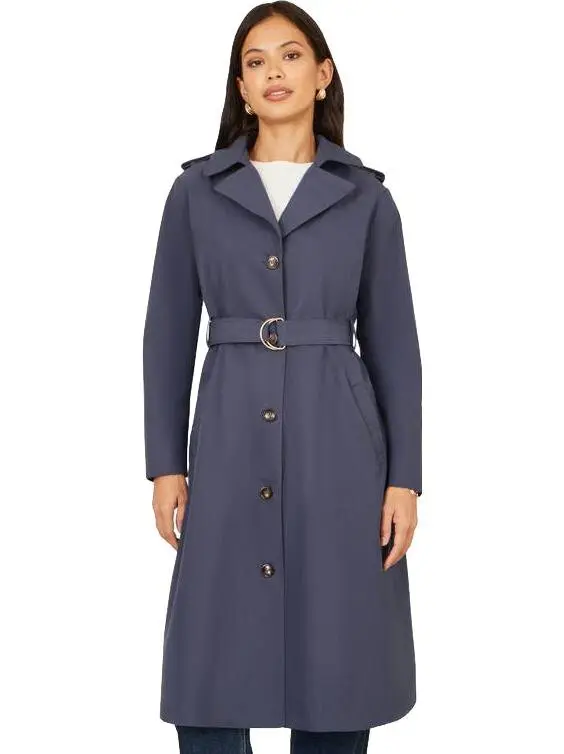YUMI Belted Long Trench Coat - Navy