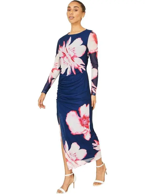 YUMI Long Sleeve Mesh Maxi Dress - Navy