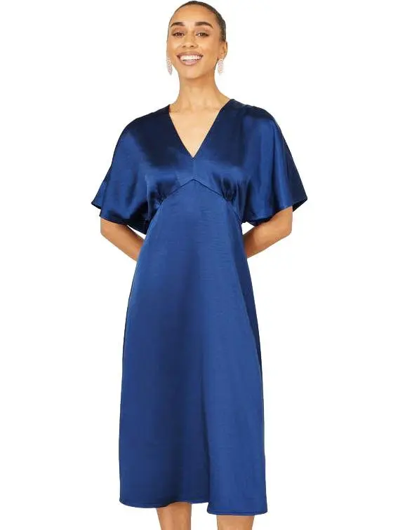YUMI Satin Kimono Midi Dress - Navy