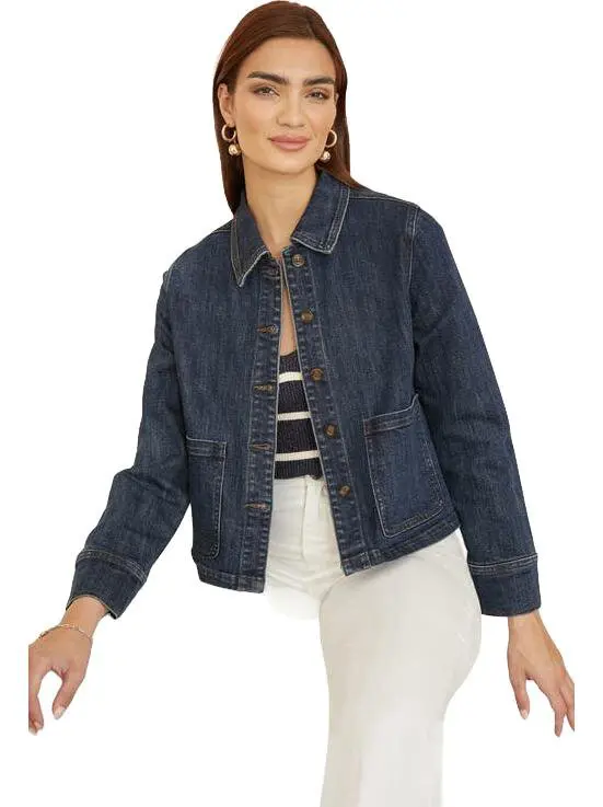 YUMI Denim Trucker Jacket With Patch Pockets - Blue