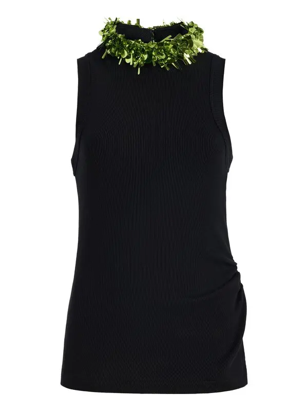 Brandon Maxwell Embellished Ribbed Cotton Top - Black