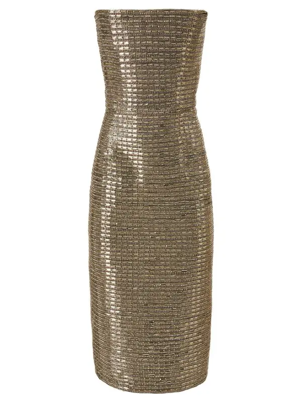 Carolina Herrera Embroidered Crepe De Chine Knee-length Dress - Gold