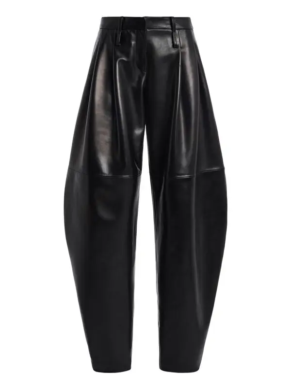 Brandon Maxwell The Dean Pleated Nappa Leather Balloon Pants - Black