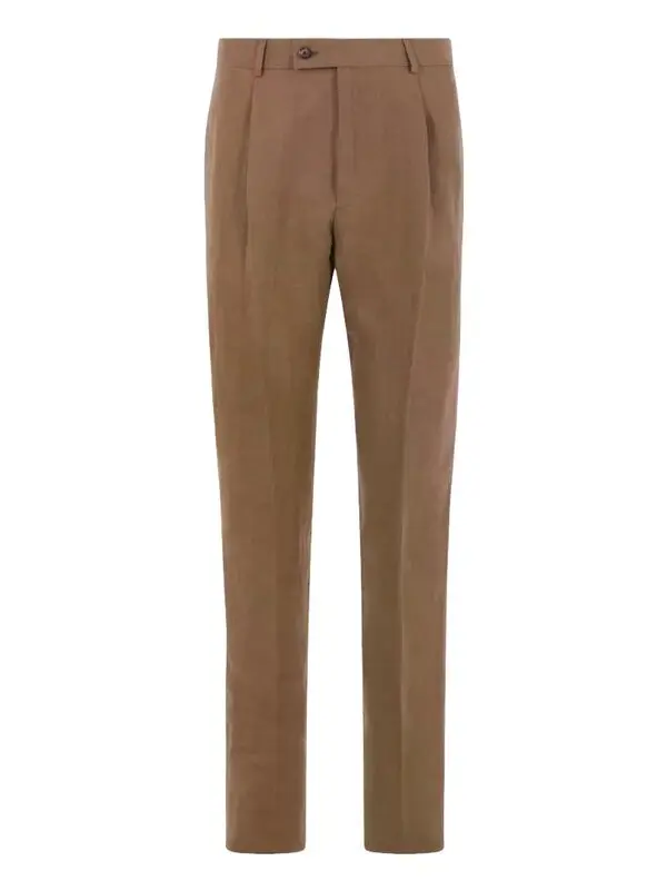 Caruso Pleated Linen Trousers - Brown