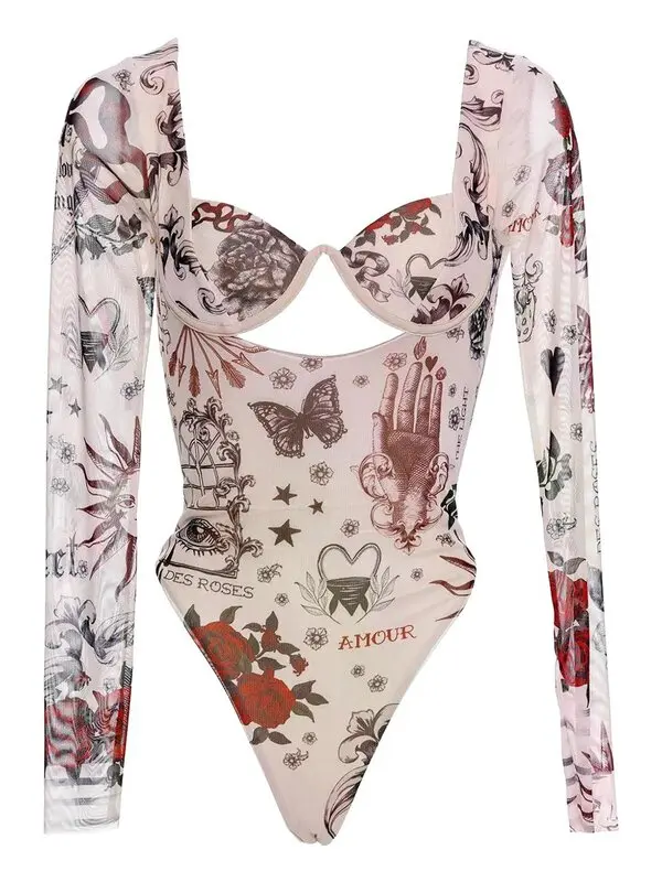 Agua Bendita Lurex Tattoo-print Body - Neutrals