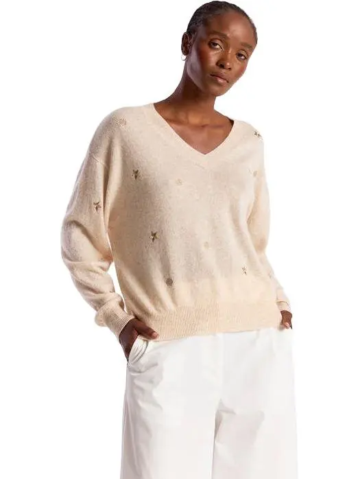 BRODIE CASHMERE Sea Embroidery Cashmere Sweater - Cygnet