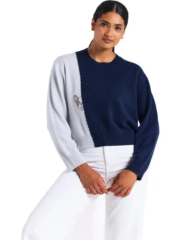 BRODIE CASHMERE Colourblock Cashmere Crewneck - Navy/willow