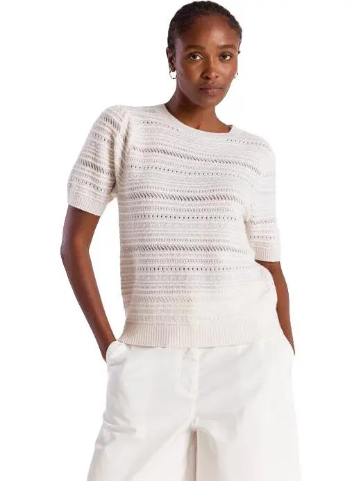BRODIE CASHMERE Textured Taylor Cashmere Top - Organic White