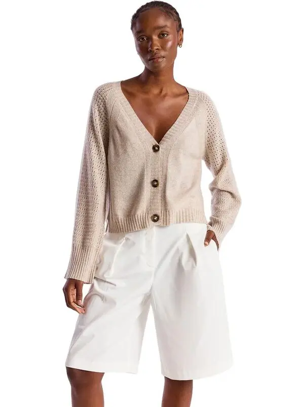 BRODIE CASHMERE Natalie Deep V Cashmere Cardigan - Wheat