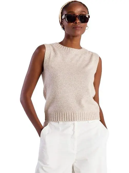 BRODIE CASHMERE 100% Cashmere Crew Neck Tank - Wheat