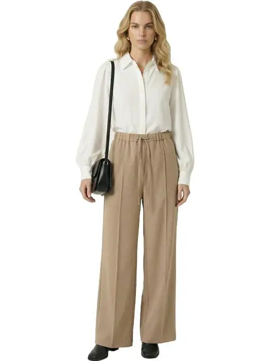 MODENAIRE Wide Leg Drawstring Trousers - Khaki