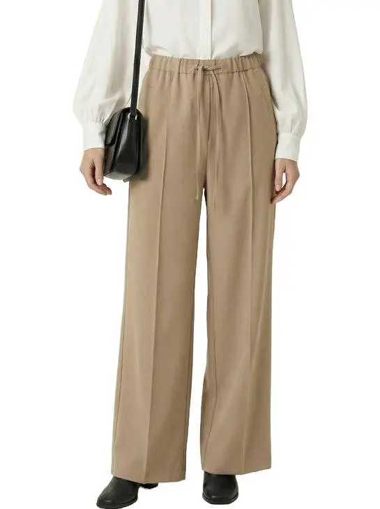 MODENAIRE Wide Leg Drawstring Trousers - Khaki