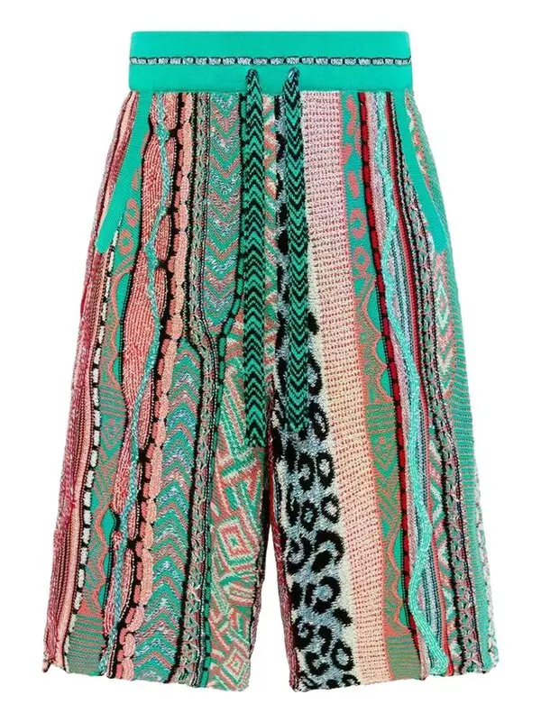 LANEUS Knitted Patterned Shorts - Green