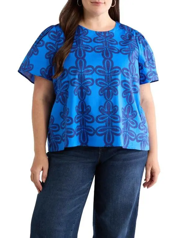 SUGARLIPS Abstract Print Cotton Top - Blue-navy-multi