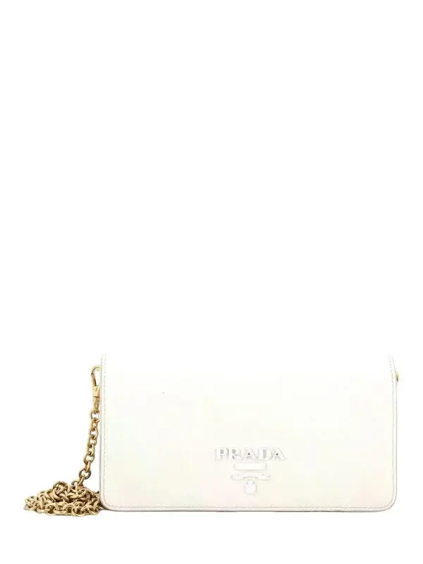Prada Monochrome Wristlet Wallet On Chain Saffiano Leather Mini Clutch Bag - White