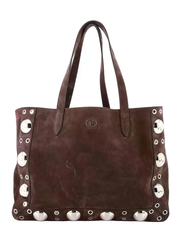 Valentino Garavani Nellcote Studded Suede Medium Tote Bag - Brown