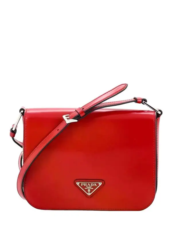 Prada Full Flap Spazzolato Leather Small Shoulder Bag - Red