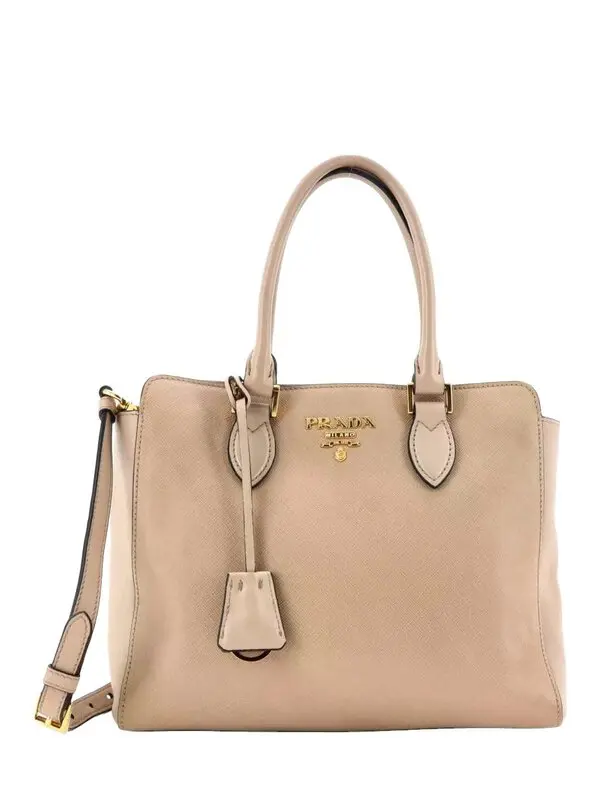Prada Convertible Open Saffiano Leather Small Tote Bag - Neutrals
