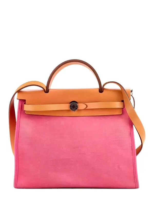 Hermès Herbag Zip Leather And Toile 31 Shoulder Bag - Pink