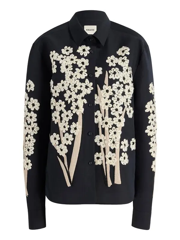 Khaite Argo Floral-embellished Cotton-silk Organza Shirt - Black