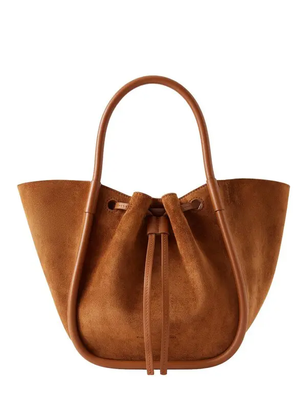 Proenza Schouler Small Leather-trimmed Ruched Suede Tote - Brown