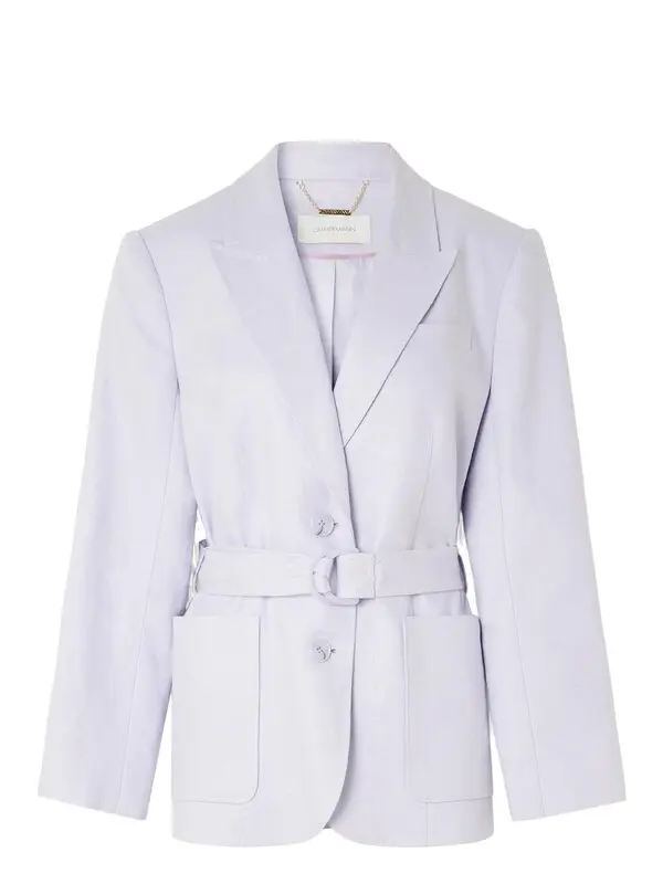 Zimmermann Luna Belted Linen Blazer - Purple
